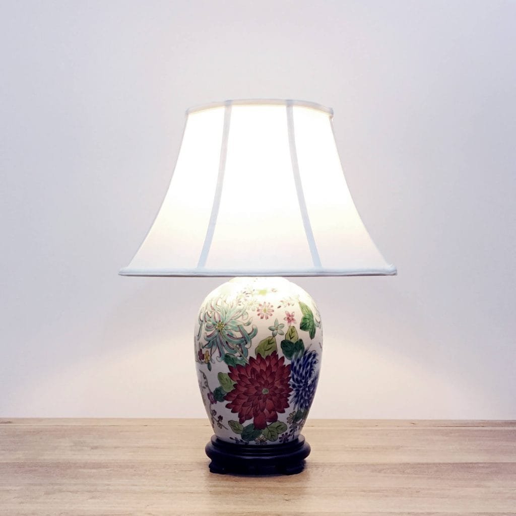 XH-353: Round ceramic table lamp with floral designs - Just Anthony